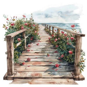 12 Rose Covered Bridge Clipart, Floral Pathway Clipart, Printable ...