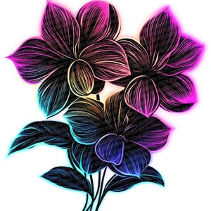 Neon Floral Clip Art, 12x Bright Glow PNG Flowers Clipart Set ...