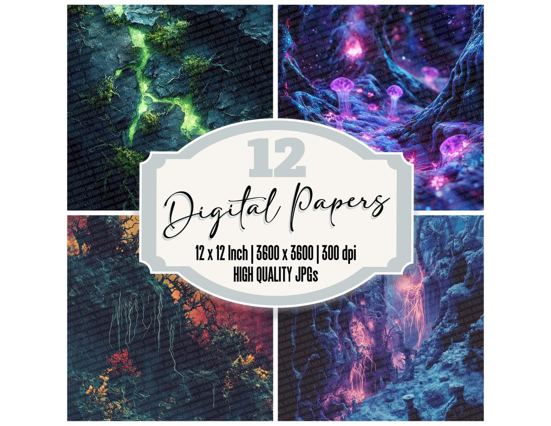 12x Alien Flora Junk Journal Paper Crystal Terrain Digital Paper Pack ...