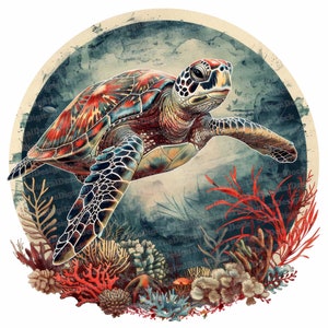 12x Vintage Sea Turtle Clipart, Floral Sea Clipart, Printable ...