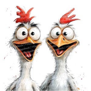 12 Funny Chicken Clip Art, Watercolor Quirky Chicken Friends ...