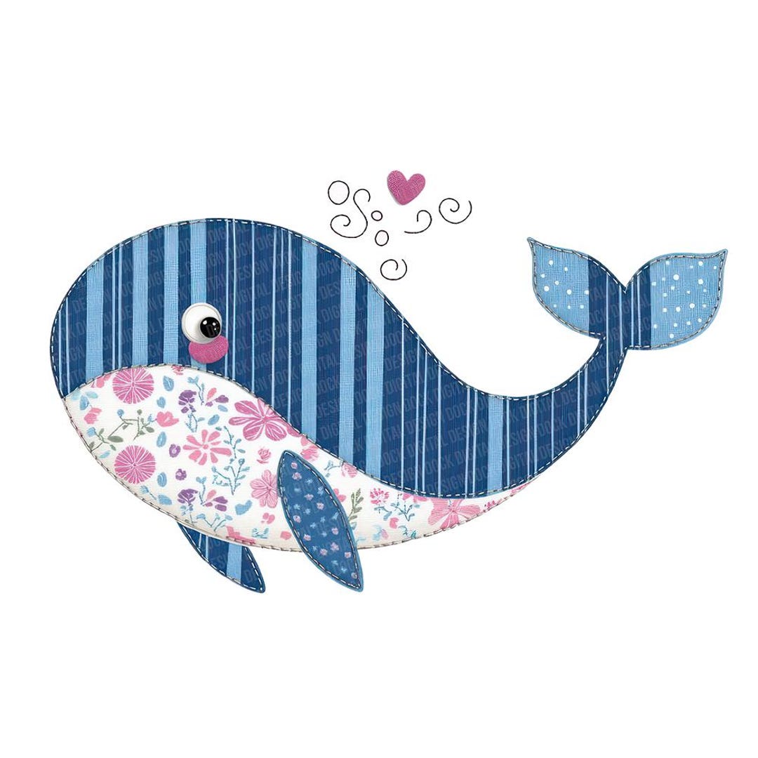 Whale PNG Clipart, 12x Patchwork Ocean Animal Clip Art Set, Printable ...