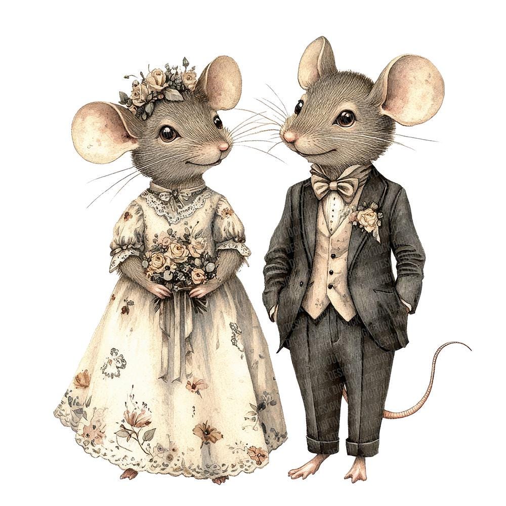 12 Wedding Mouse PNG Clip Art, Victorian Mouse Couple Clip Art ...