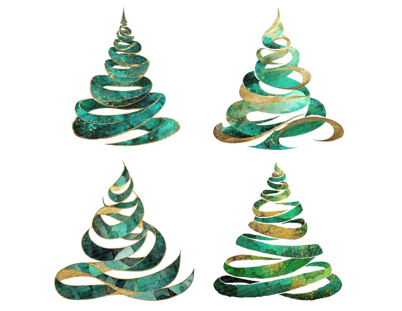 Christmas Tree PNG Clipart, 12x Watercolor Spiral Tree Clip Art Set ...