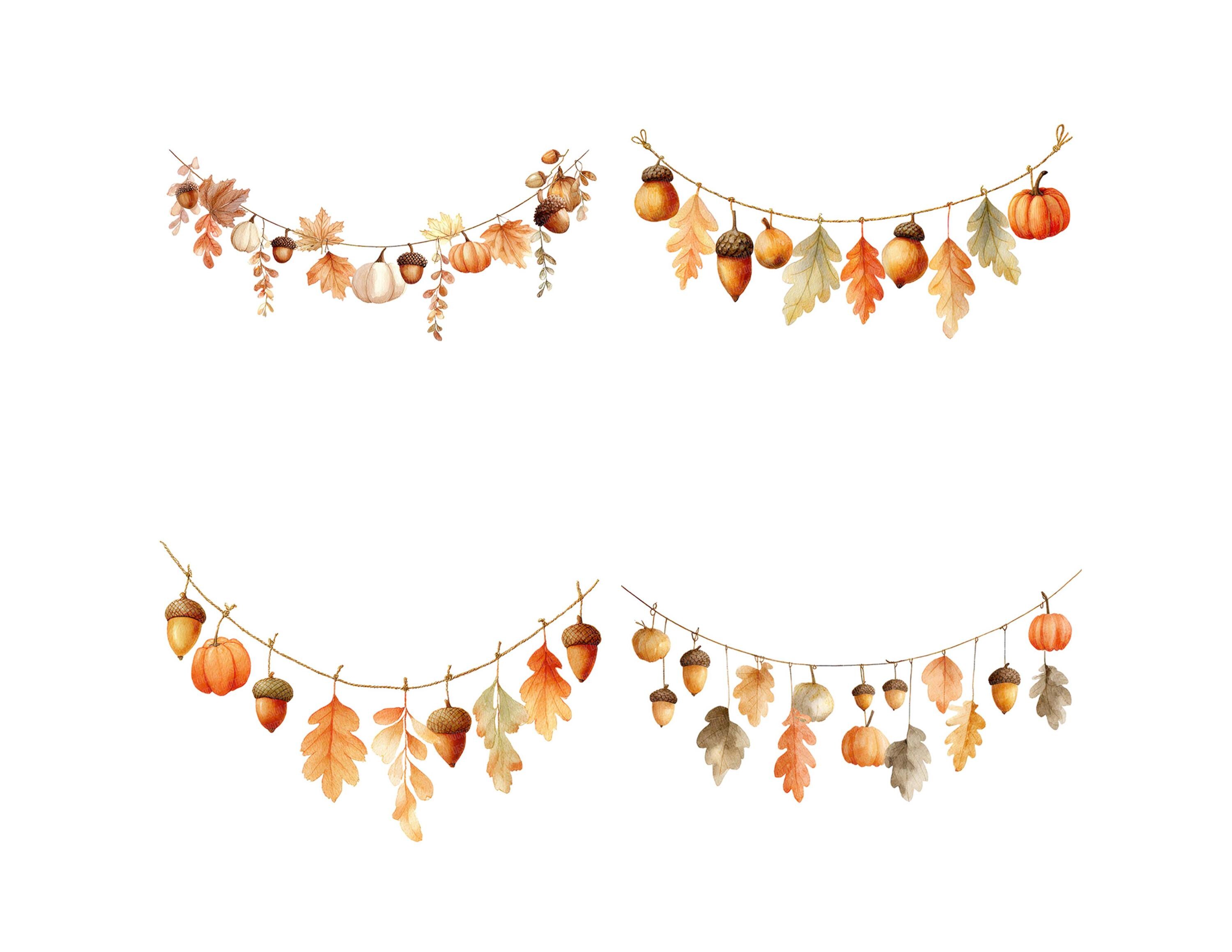 Autumn Bunting PNG Clipart, 12x Fall Garland Clip Art Set, Printable ...