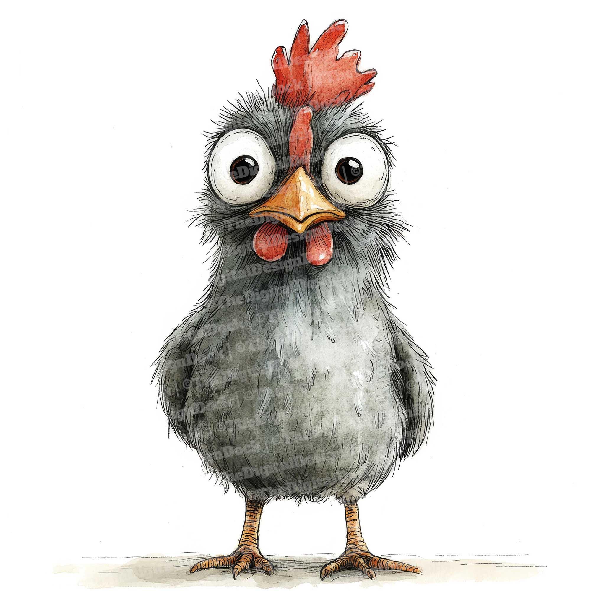 12 Funny Chicken Clip Art, Watercolor Crazy Chicken Clipart Set, Farm ...