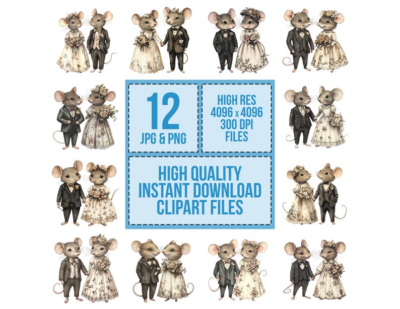 12 Wedding Mouse PNG Clip Art, Victorian Mouse Couple Clip Art ...