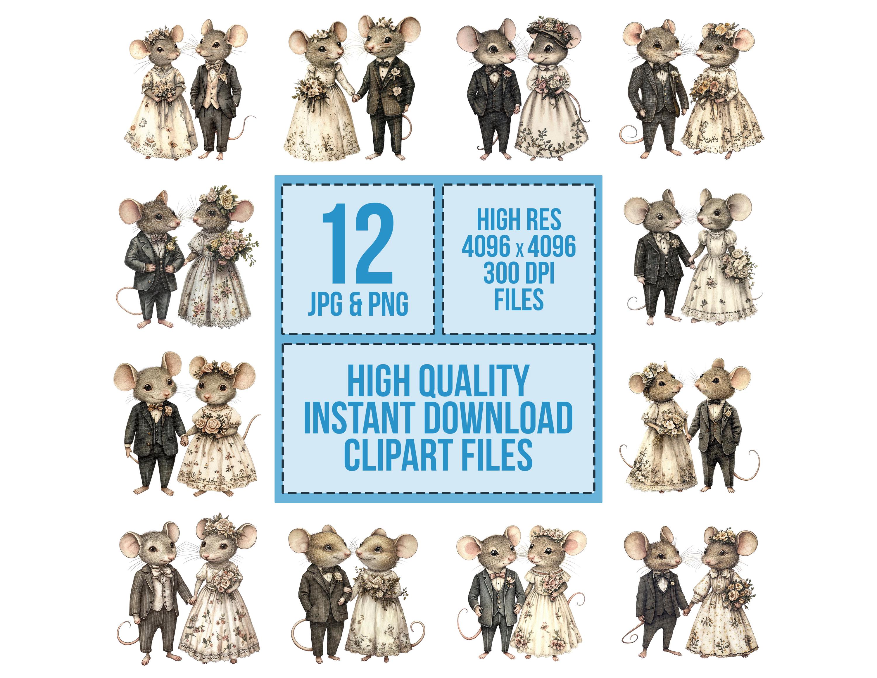 12 Wedding Mouse PNG Clip Art, Victorian Mouse Couple Clip Art ...