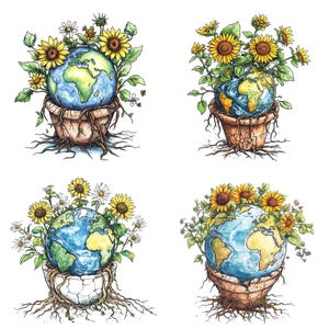 12x Earth in Pot PNG Clipart, Growing Globe Clip Art Set With ...