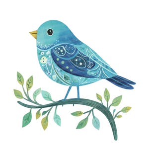 Folk Art Bird Clip Art, 12x Decorative Floral Bird Clipart Set ...