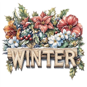 Winter Floral Clip Art, 12x Holiday Flowers Clipart Set, Printable ...