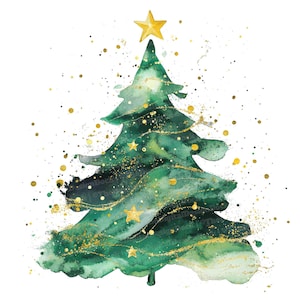 12x Christmas Tree Clipart, Green & Gold Abstract Xmas Tree, High ...