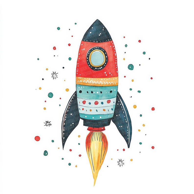 Rocket Ship Clip Art, 12x Watercolor Space PNG Clipart Set, Printable ...