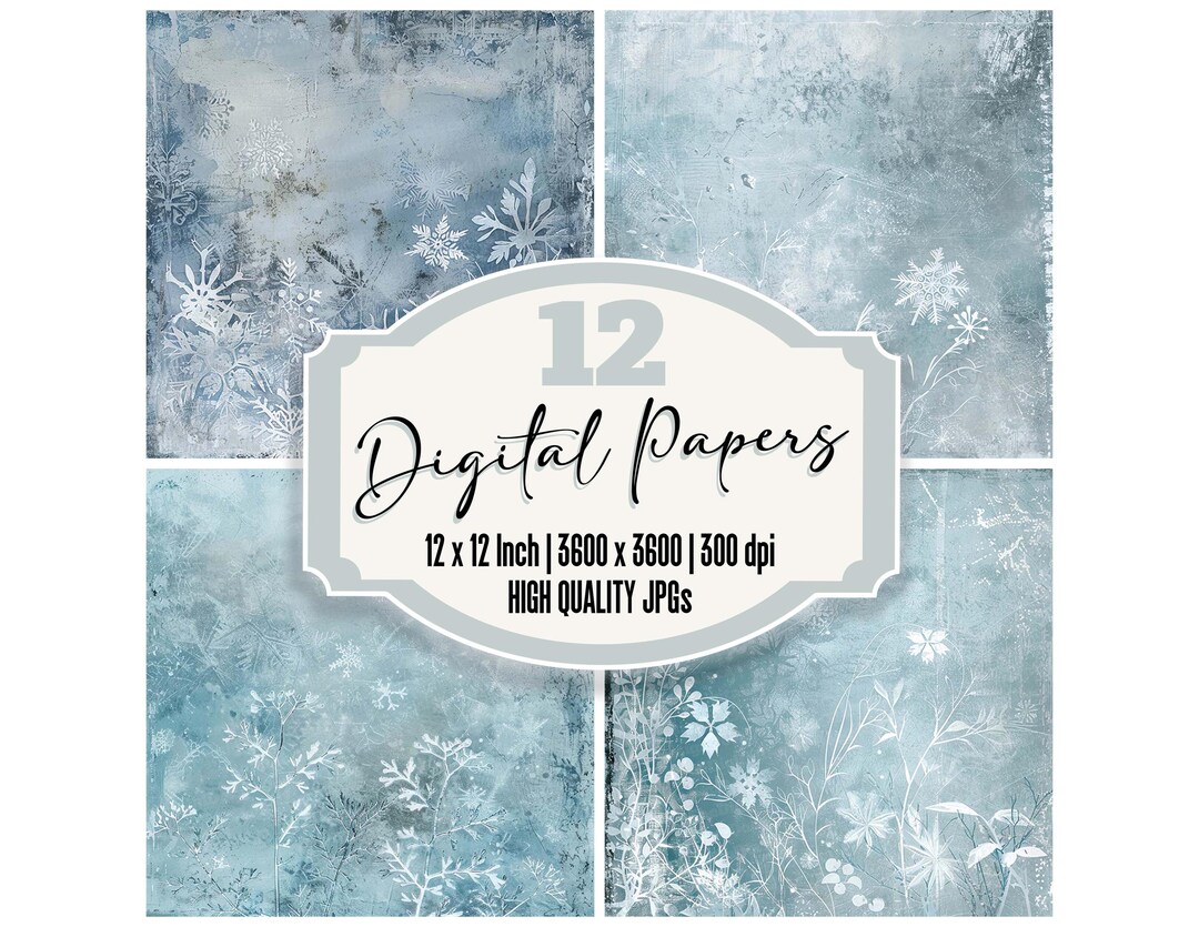 12x Frosty Icy Snowflake Floral Junk Journal Paper, Winter Digital ...
