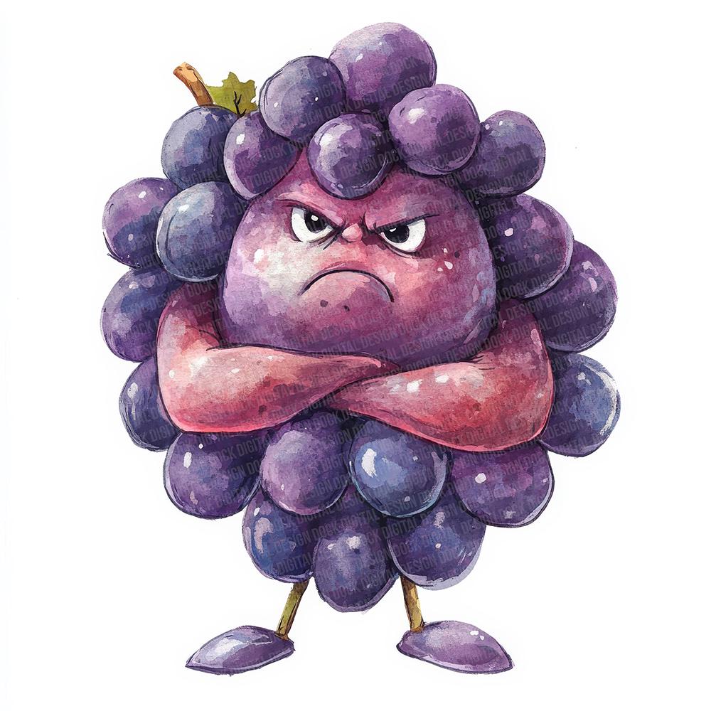 Grumpy Grapes PNG Clip Art, 12x Funny Fruit Character Clipart Set ...