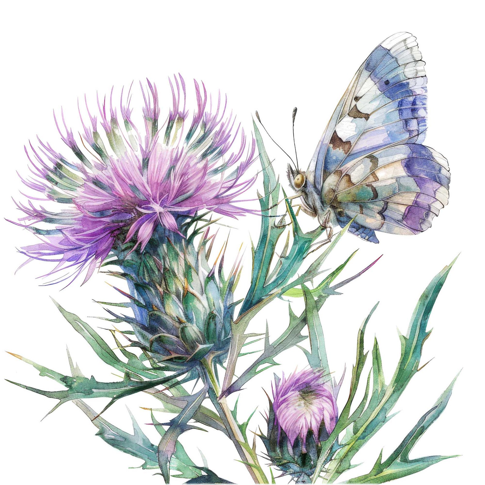 12 Thistle Flower Clipart, Watercolor Botanical Clipart, Printable ...