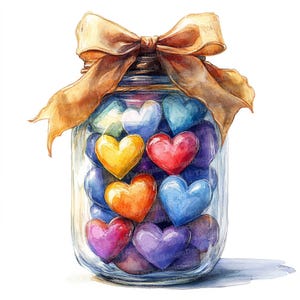 12x Jar of Heart Clipart, Watercolor Hearts in a Jar, Love Clipart ...