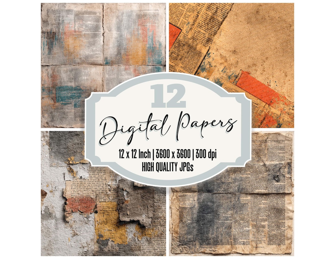 12x Comic Book Newspaper Digital Paper Pack Vintage Grunge Scrapbook ...