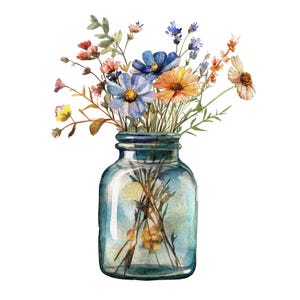 Mason Jar Flowers PNG Clipart, 12x Rustic Floral Illustration ...