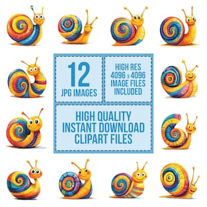 12 Cute Snail Clipart, Colorful Cartoon Snail, Printable Watercolor ...