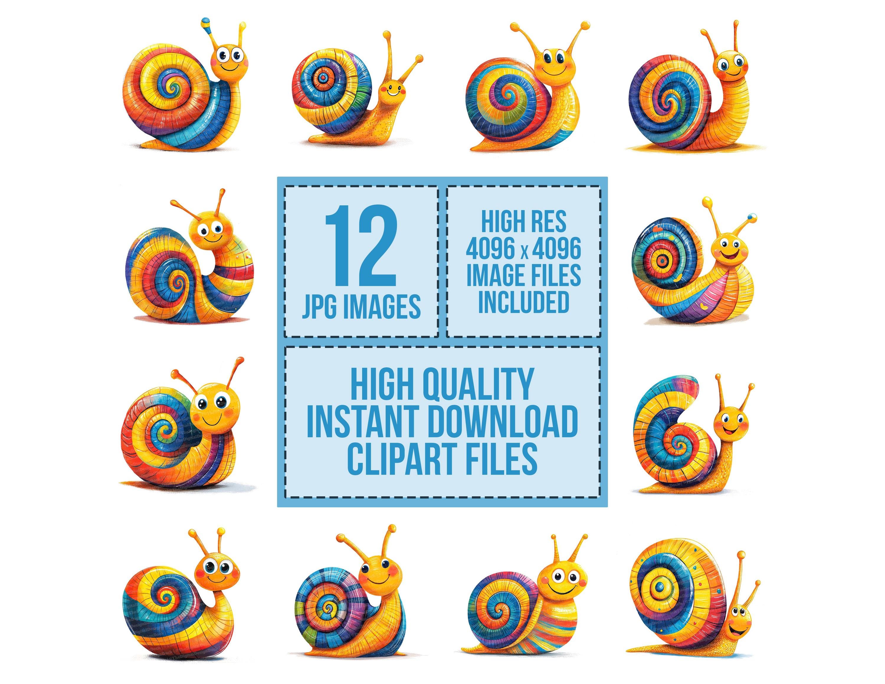 12 Cute Snail Clipart, Colorful Cartoon Snail, Printable Watercolor ...