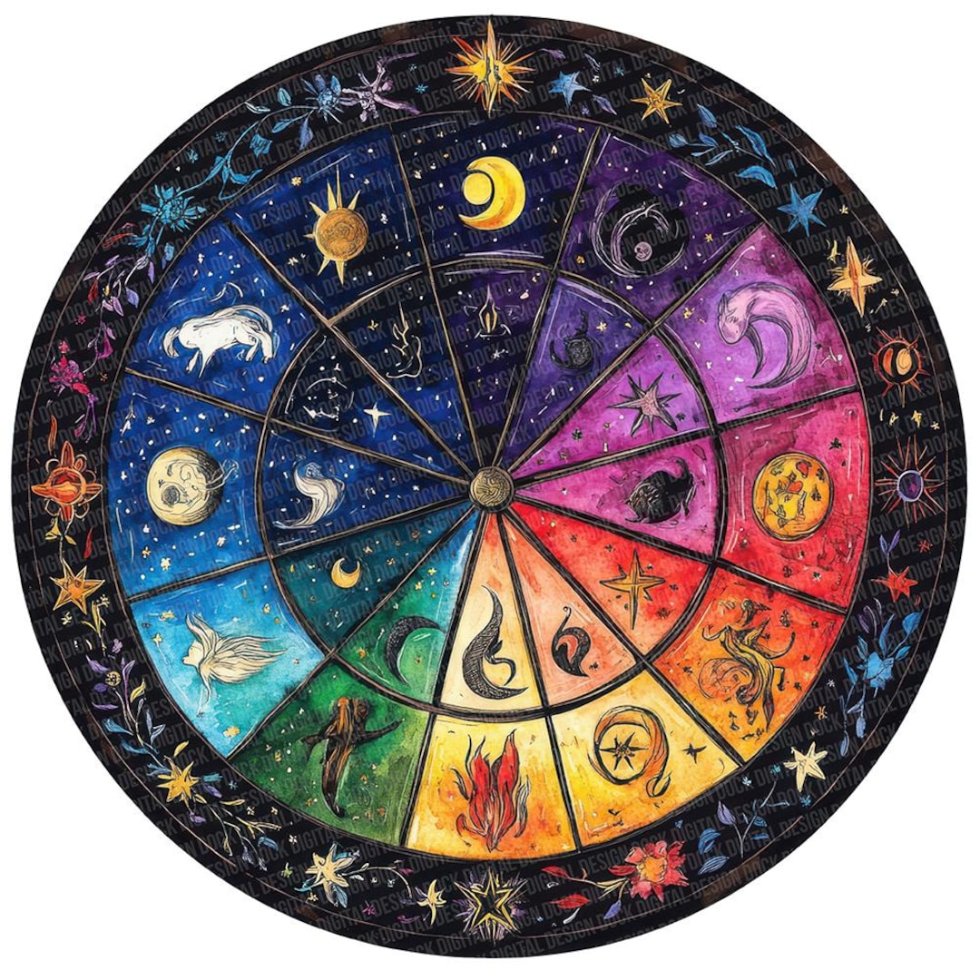 Zodiac Astrology Wheel Clipart, 12x Colorful Astrology Circle Clip Art ...