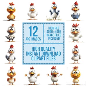 Chicken Cartoon Clipart, Funny Farm Animal Clipart, Printable ...