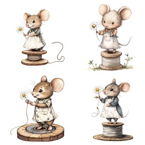 Mouse Clipart, 12x Thread Spool Mice Clip Art Set, Printable Watercolor ...