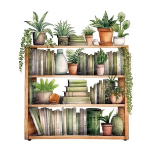 12x Plants & Bookshelf Clipart, House Plant Books Clipart,printable ...