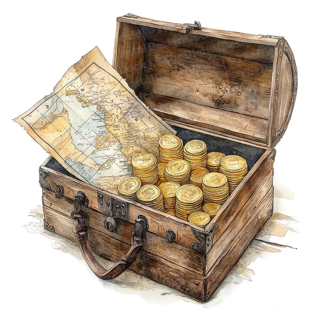 Treasure Map Chest Clip Art, 12x Gold Coins Maps Clipart Set, Printable ...