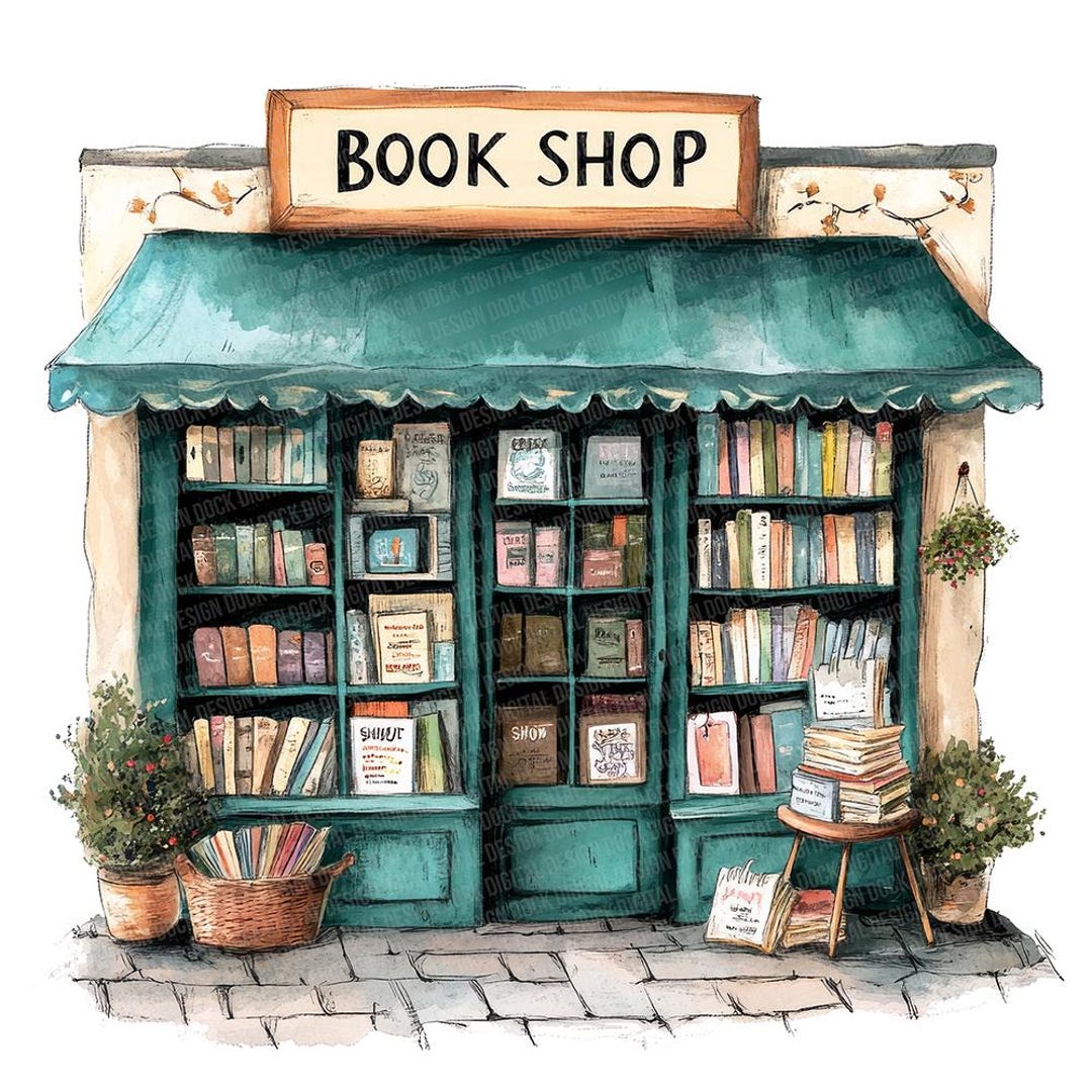 12x Watercolor Bookstore PNG Clipart, Bookshop Book Shop Front Clip Art ...