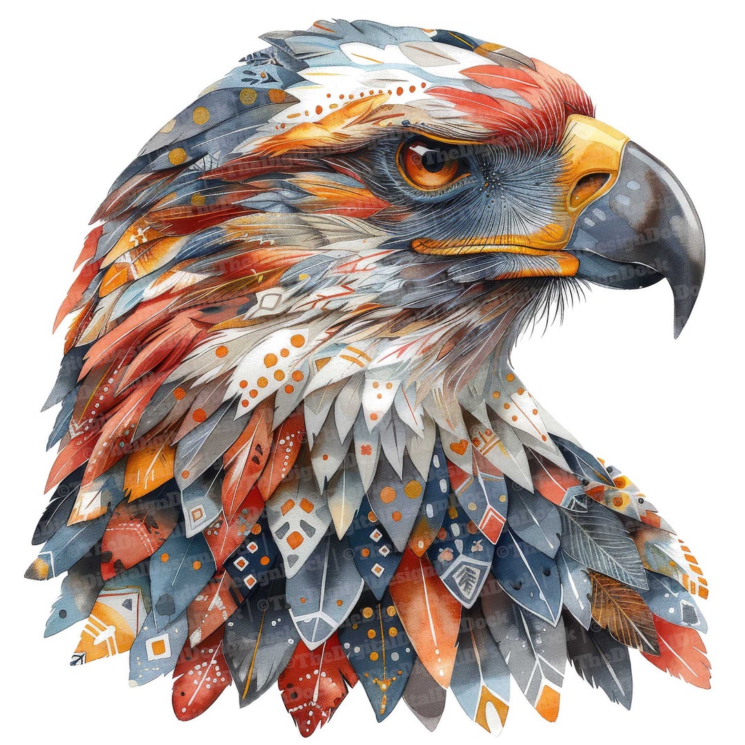 12x Scandinavian Eagle Clipart, Patchwork Clipart, Printable Watercolor ...