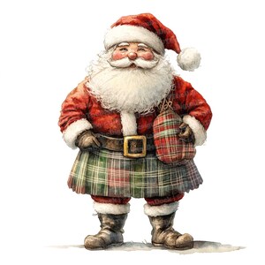 12x Scottish Santa in Kilt Clipart, Watercolor Christmas Clipart,high ...
