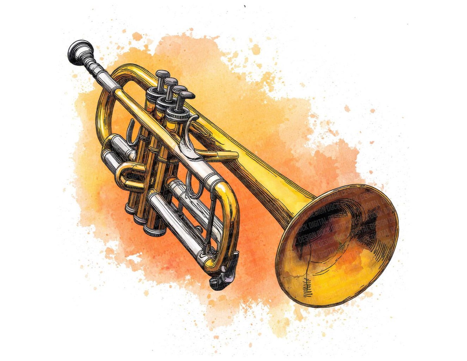 Trumpet PNG Clipart, 12x Watercolor Brass Instrument Clip Art Set ...