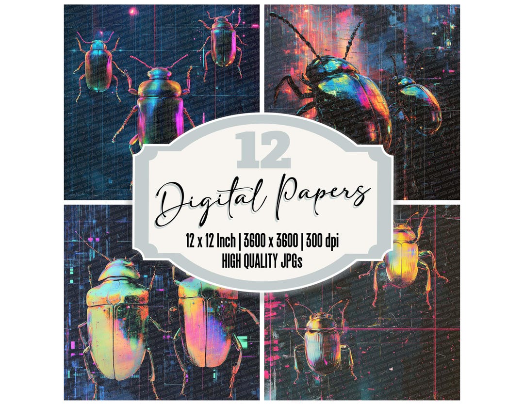 12x Cyberpunk Beetle Junk Journal Paper Futuristic Digital Paper Pack ...
