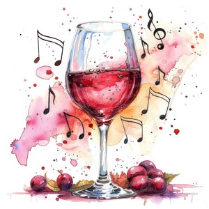 12x Wine Glass With Music Notes Clipart, Musical Clipart, Printable ...