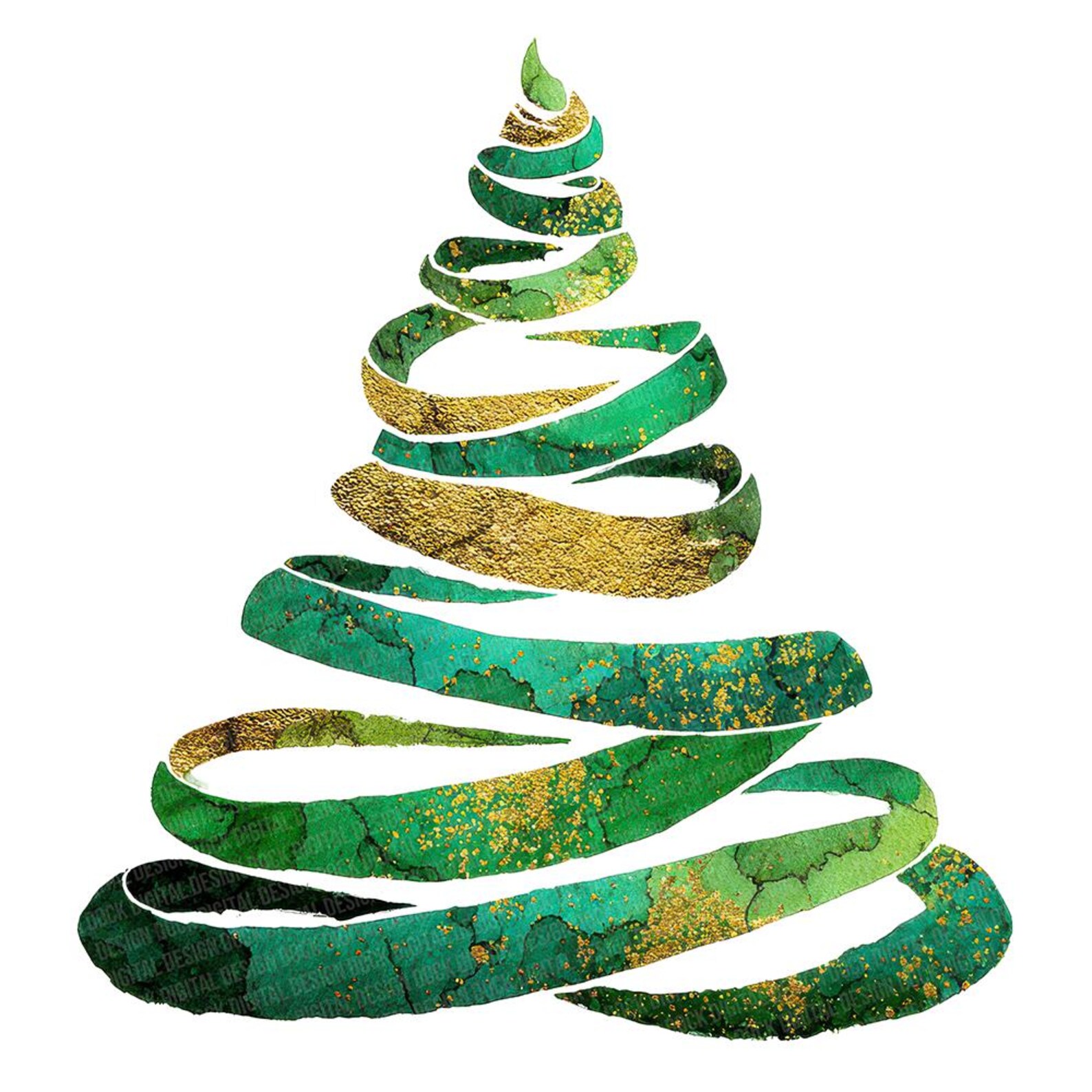 Christmas Tree PNG Clipart, 12x Watercolor Spiral Tree Clip Art Set ...