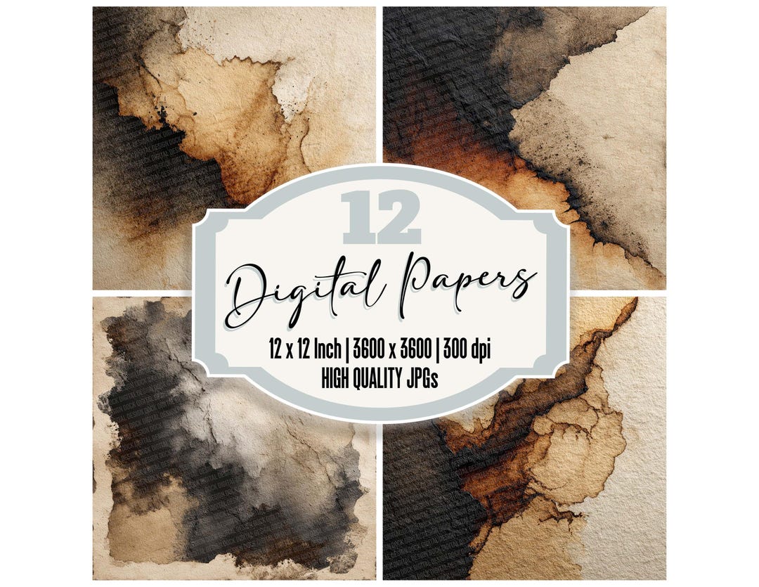 12x Ink Walnut Fade Digital Paper Pack, Watercolor Abstract Backgrounds ...