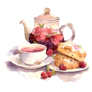 12x Tea and Scones Clipart, China Teapot JPG Clipart, Printable ...
