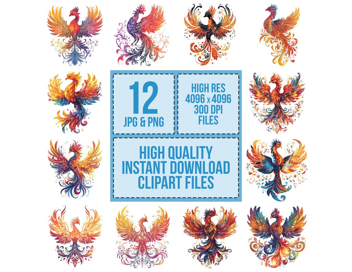 Phoenix PNG Clipart, 12x Colorful Abstract Phoenix Illustrations ...