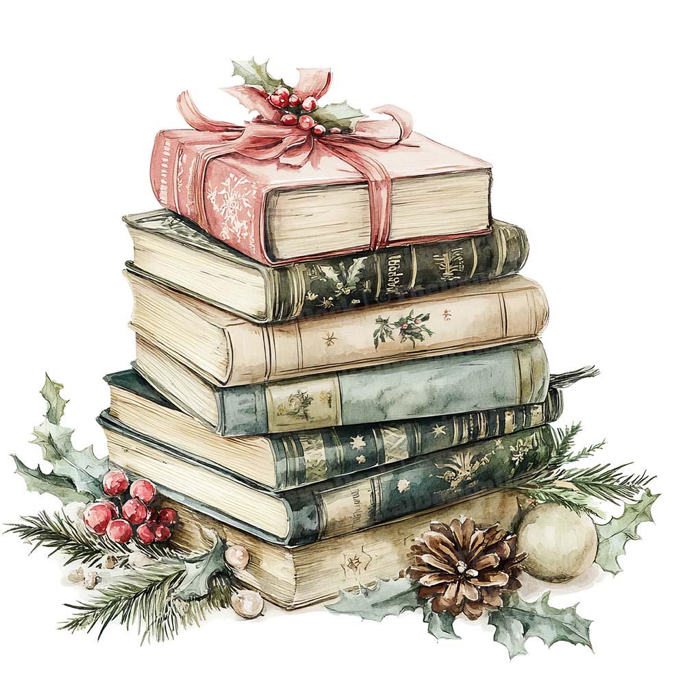 Christmas Book Clip Art, 12x Holiday Books Pile Clipart Set, Vintage ...