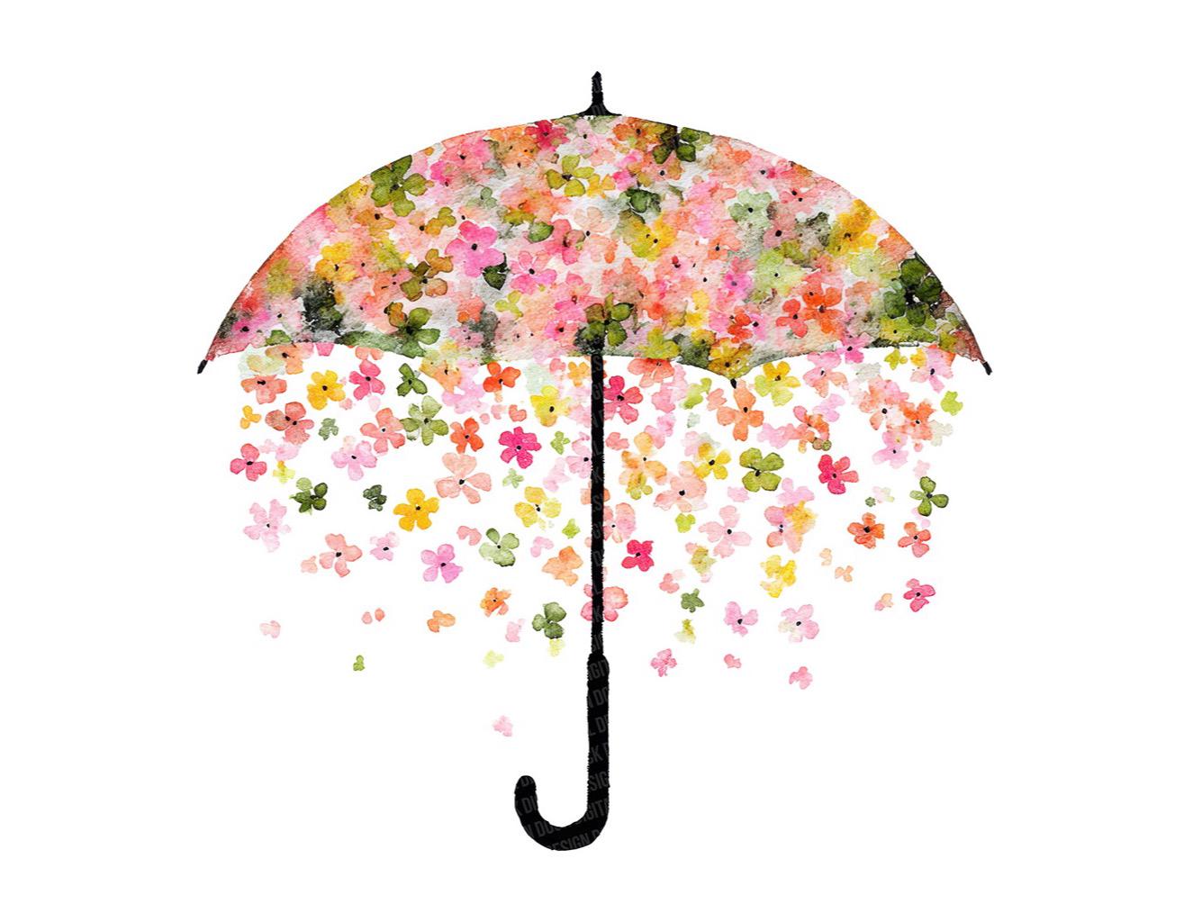 Umbrella Flower PNG Clipart, 12x Watercolor Floral Rain Clip Art Set ...