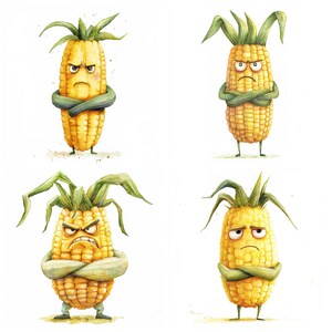 Grumpy Corn PNG Clipart, 12x Angry Vegetable Character PNG Clipart Set ...