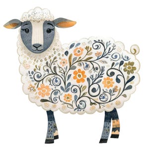 Sheep Clip Art, 12x Folk Art Sheep Clipart Set, Watercolor Sheep Clip ...