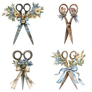 Vintage Scissors and Flowers PNG Clipart, 12x Floral Scissor Clip Art ...