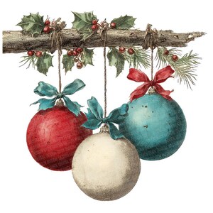 12x Christmas Ornament PNG Clipart, Rustic Hanging Bauble Clip Art Set ...