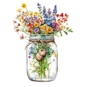 12x Floral Mason Jar PNG Clipart, Watercolor Wildflower Clip Art Set ...