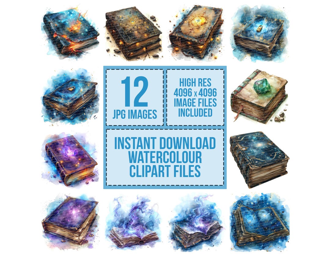 12 Enchanted Book Clipart, Watercolor Magic Spell Book Clipart ...