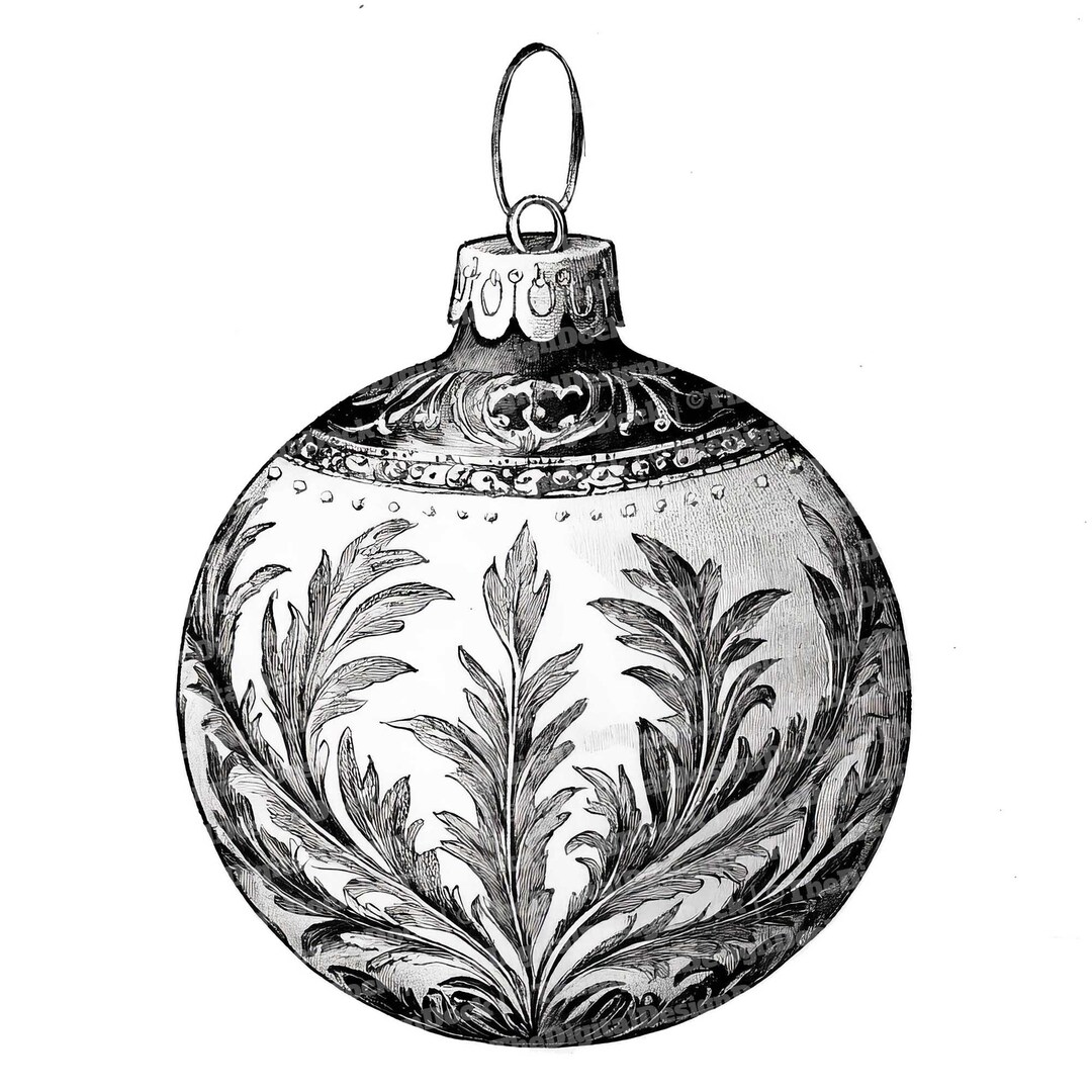 Ornate Bauble Clip Art, 12x Vintage Christmas Ornament Sketch Clipart ...