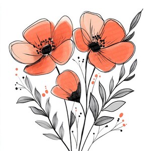 Bright Coral Flower PNG Clip Art, 12x Watercolor Coral Floral Clipart ...